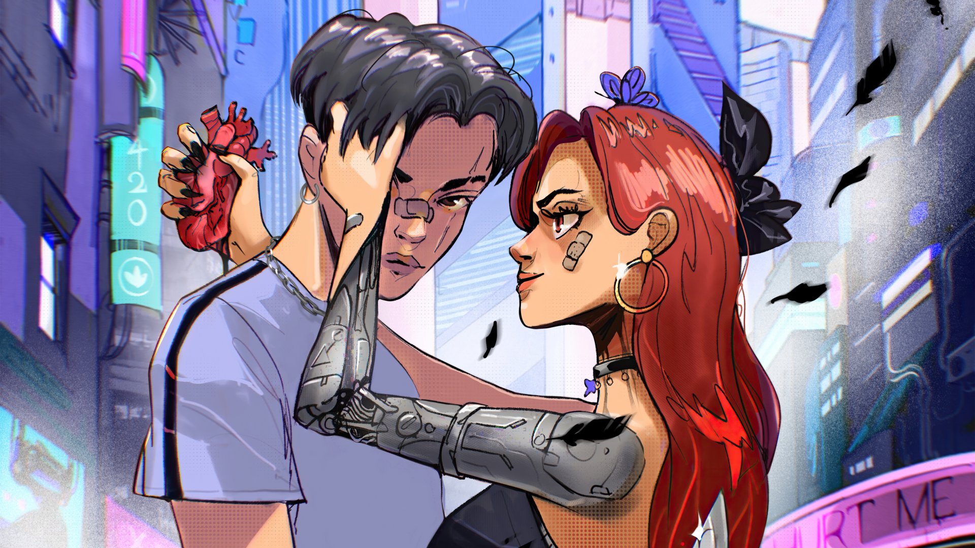 Download Red Hair Cyborg Love Couple Sci Fi People 4k Ultra HD ...