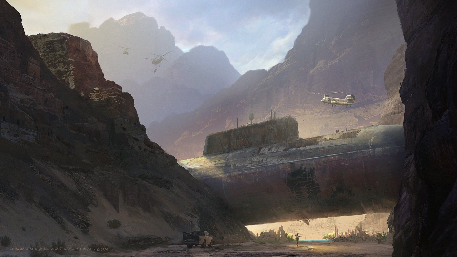 Download Submarine Sci Fi Post Apocalyptic HD Wallpaper by Jullius Granada