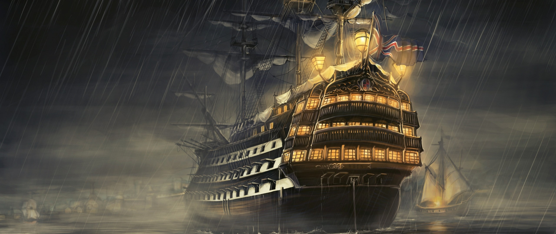 Ghostlight Galleon — Fantasy HD Wallpaper | 2560x1080 | Wallpaper Abyss