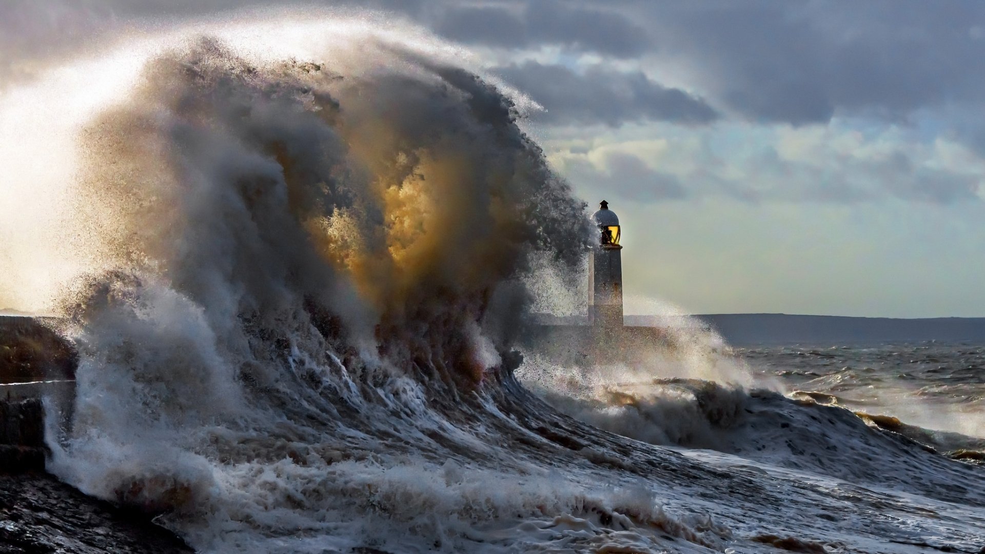 Download Wave Man Made Lighthouse Tsunami HD Wallpaper