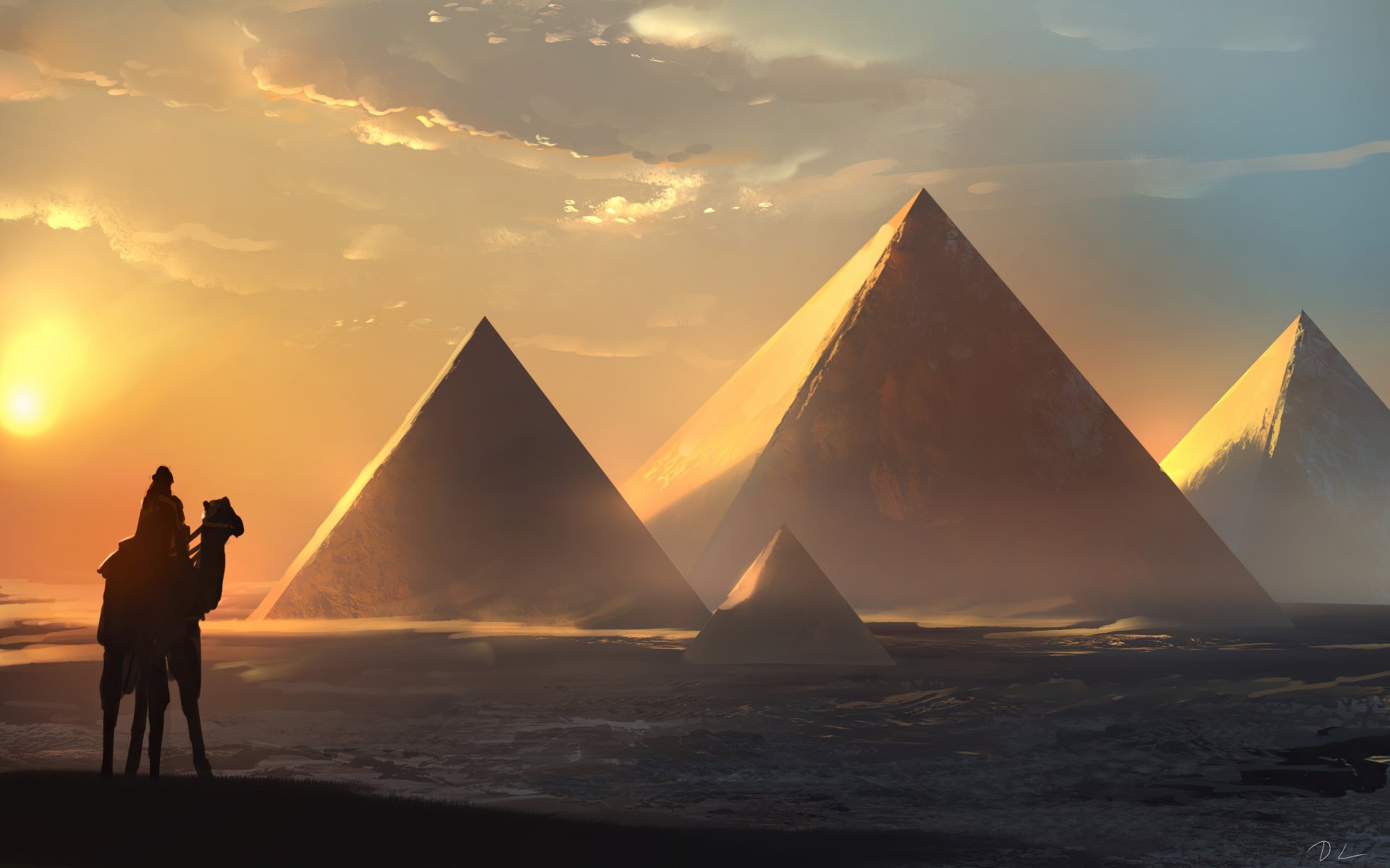 Epic Fantasy Pyramids at Sunset – 4K Ultra HD Wallpaper by Denis Loebner