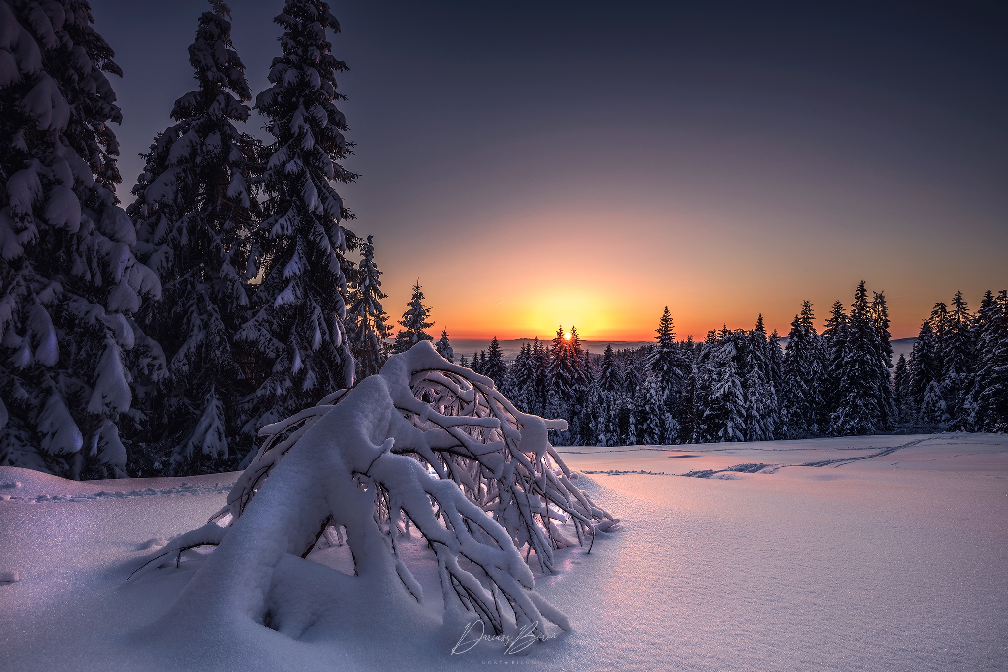 Download Snow Sunset Nature Winter HD Wallpaper