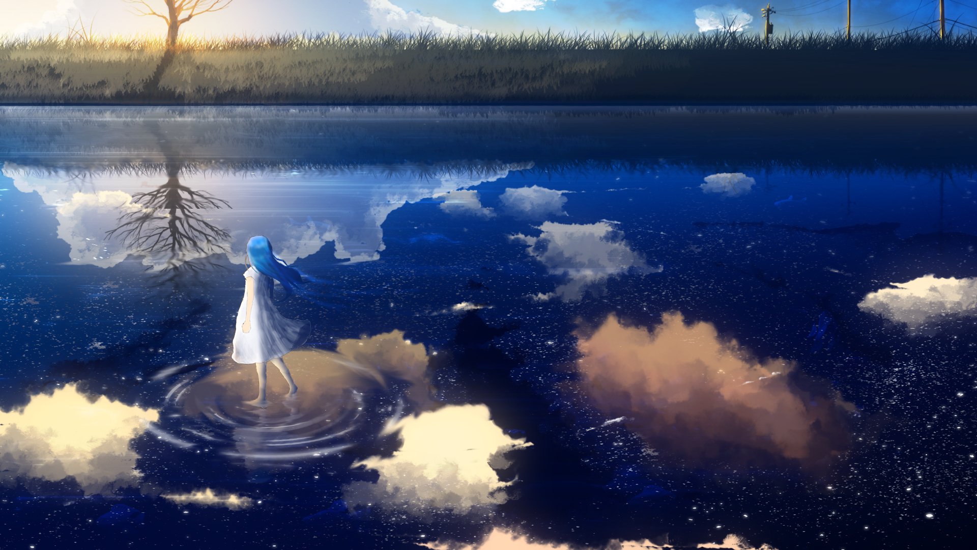 Download Reflection Water Anime Girl Anime Girl HD Wallpaper