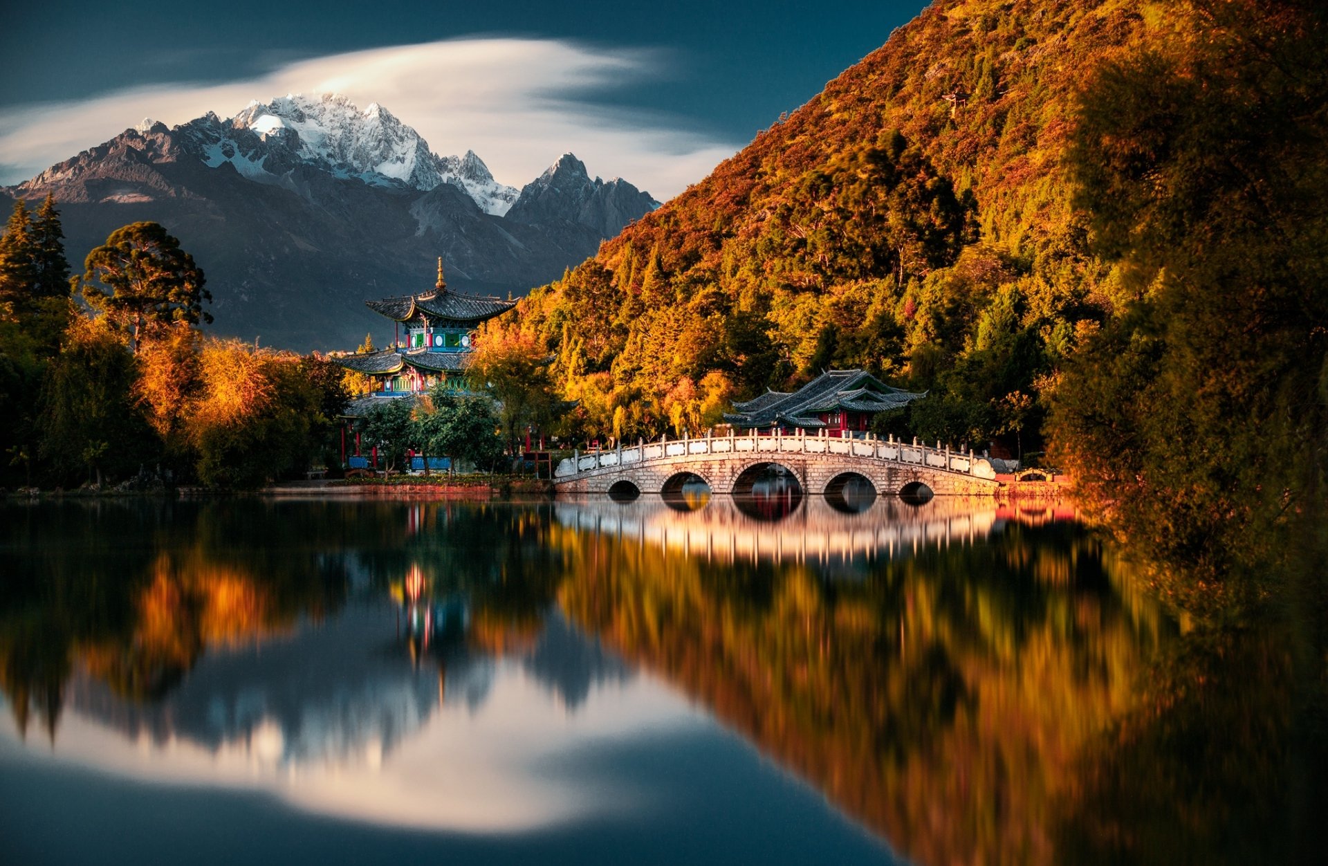 Download Reflection China Lake Religious Pagoda HD Wallpaper ...