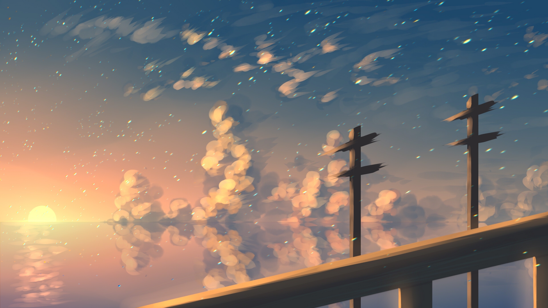 Download Reflection Sunrise Anime Sky Sky Anime HD Wallpaper