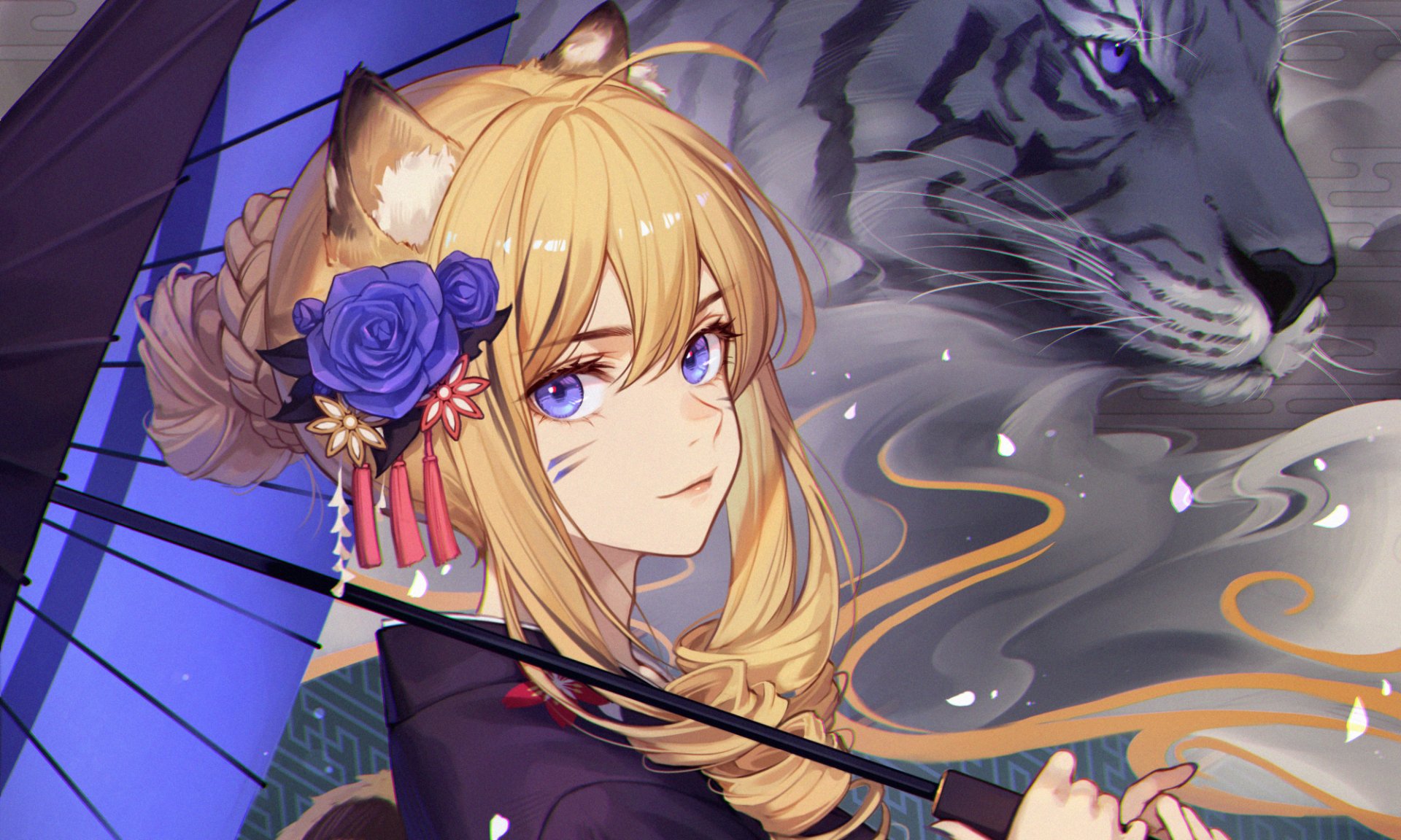 Download Tiger Anime Girl Anime Girl HD Wallpaper