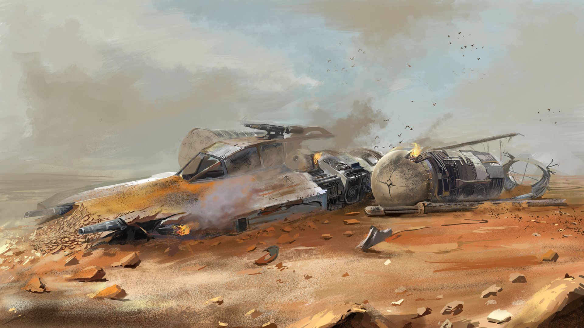 Y-Wing Wreck on Desert - 4K Ultra HD Wallpaper