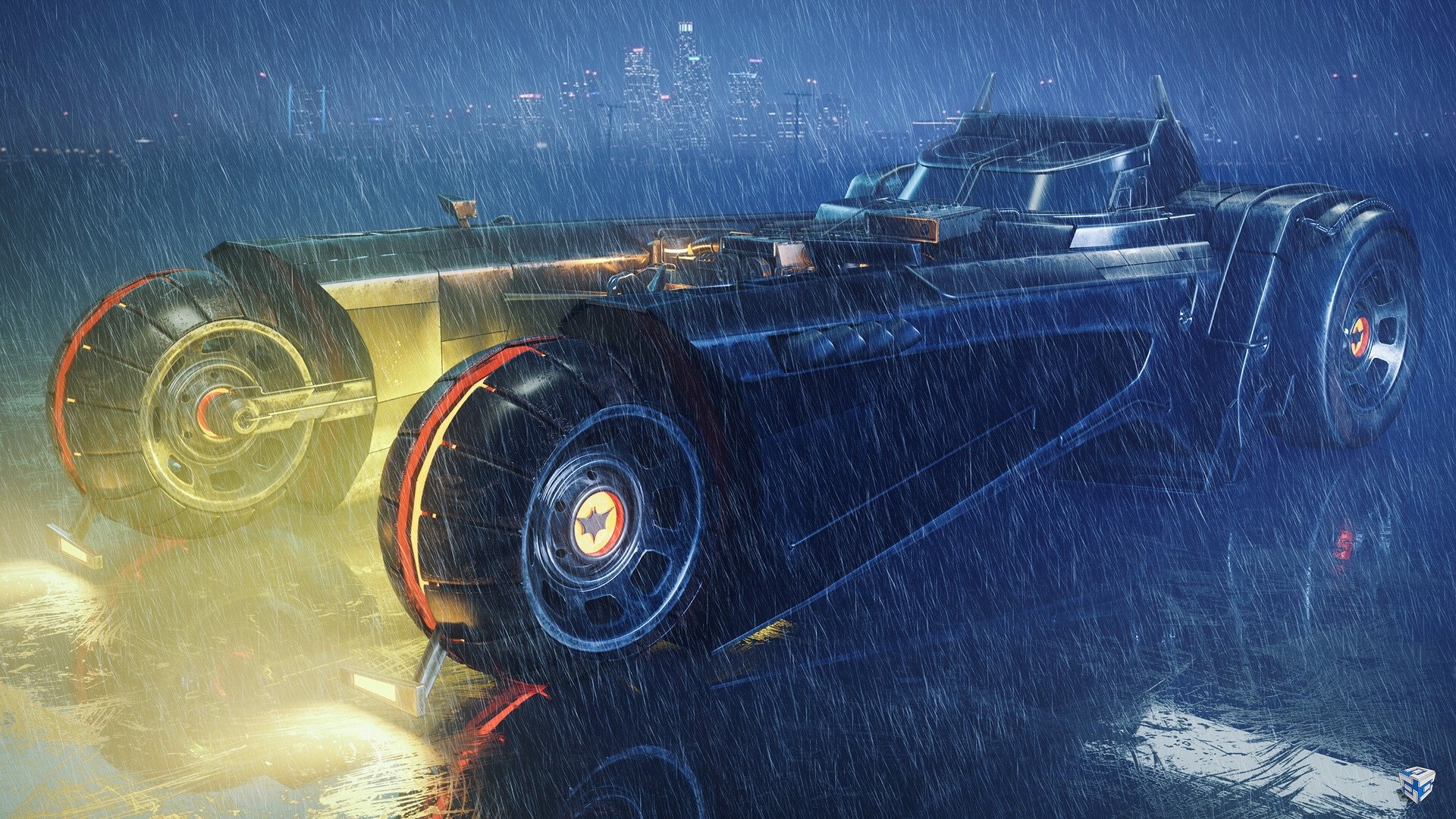 Download Rain Batman Vehicle Batmobile HD Wallpaper
