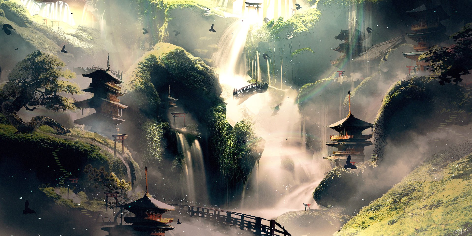 Enchanted Fantasy Waterfall HD Wallpaper
