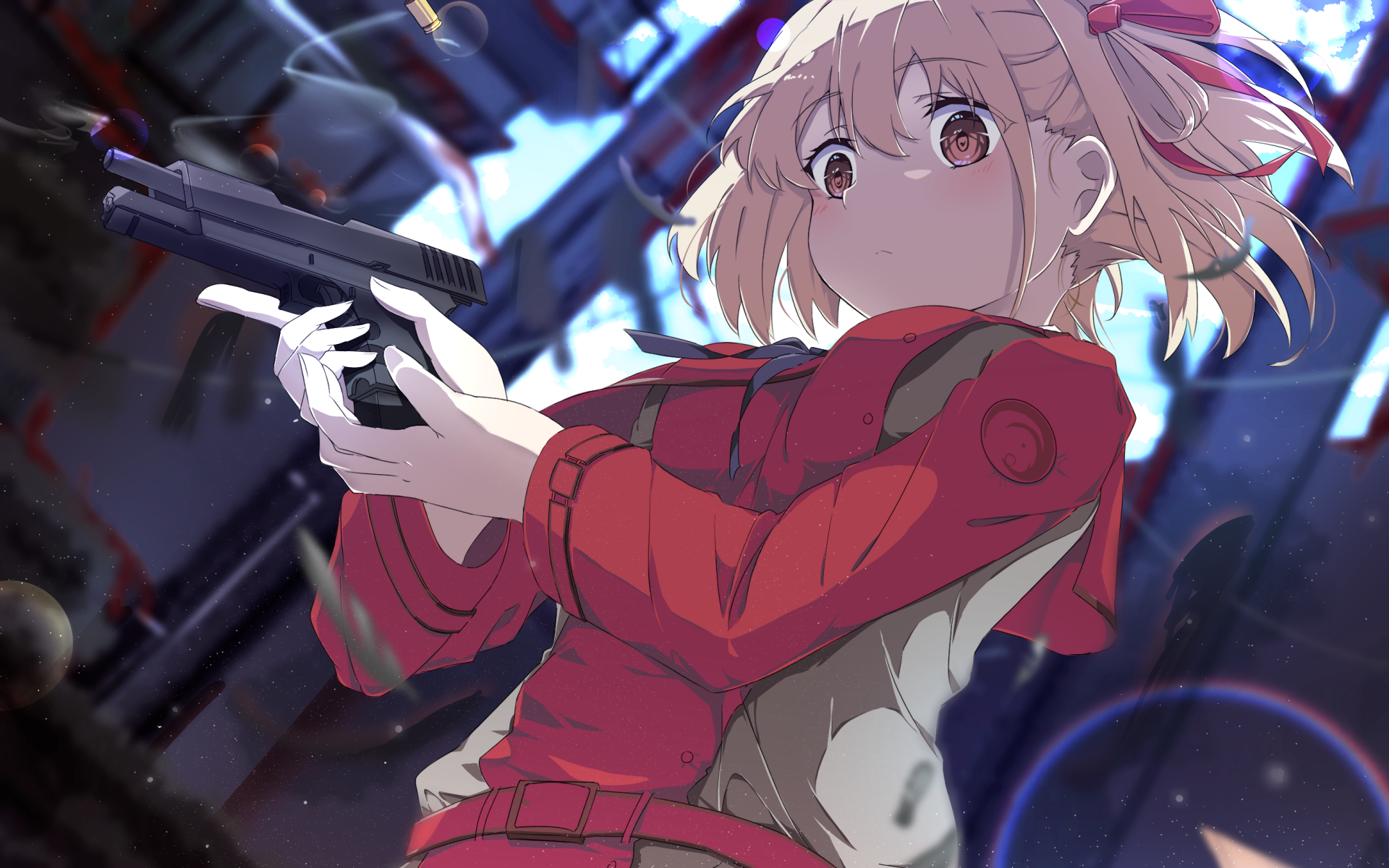 Chisato Nishikigi in Action: Lycoris Recoil HD Anime Pistol Wallpaper ...