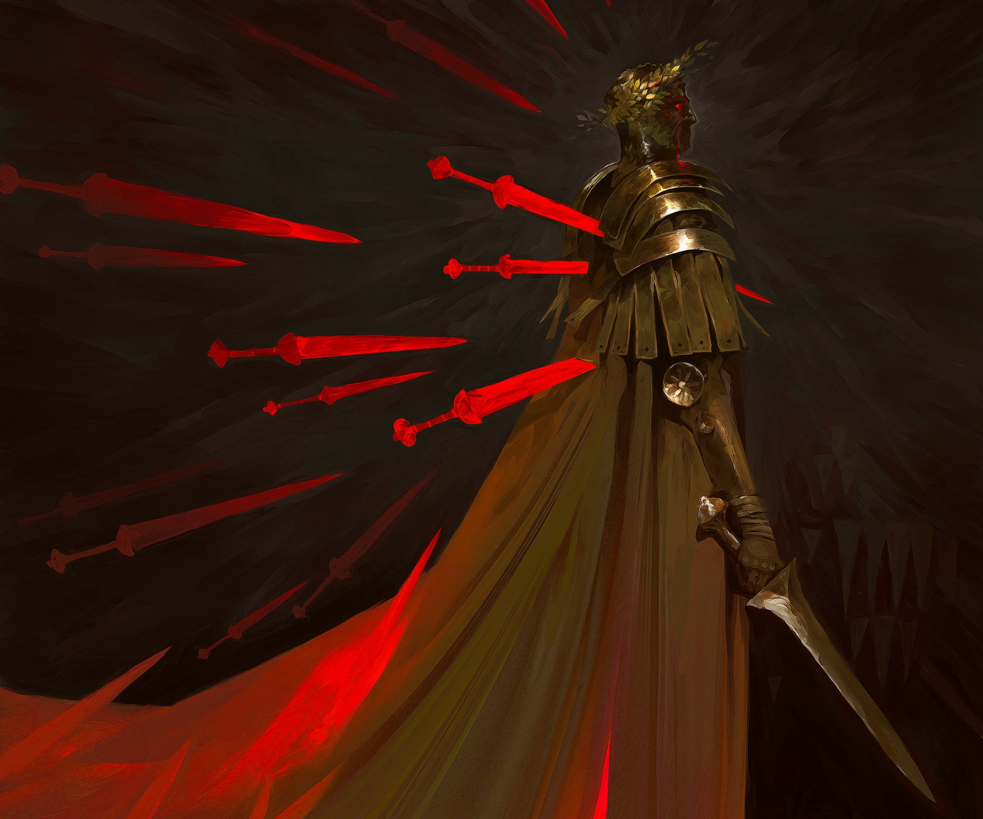 Crimson Volley: HD Fantasy Knight Wallpaper by Dominik Mayer