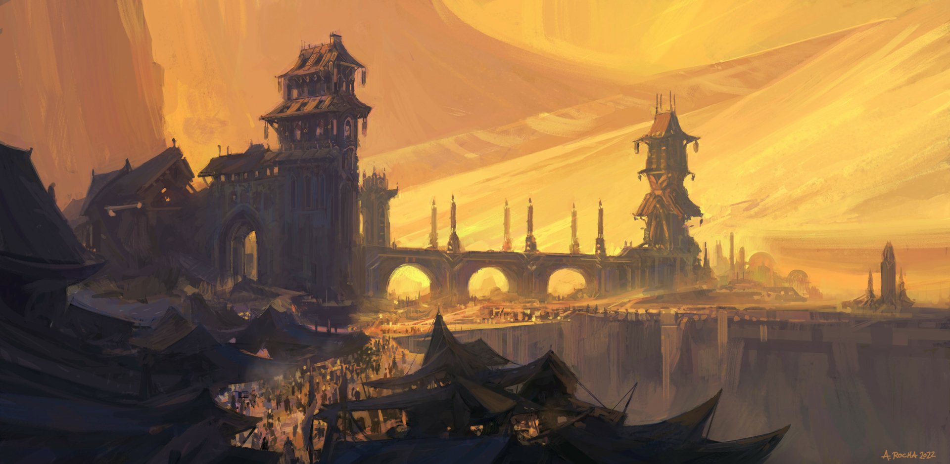 Sunlit Citadel — Fantasy City HD Wallpaper by Andreas Rocha | 2500x1223 ...