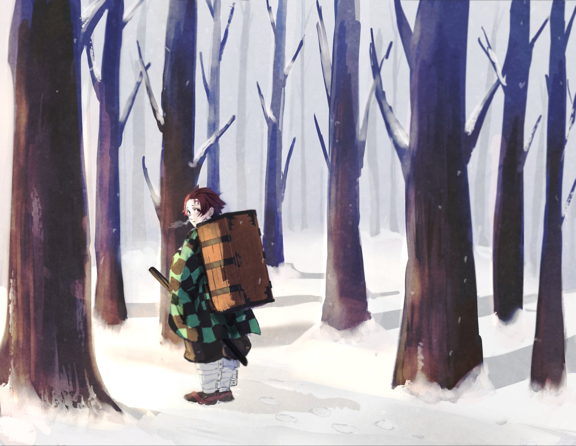 Tanjiro Kamado in Snowy Forest – HD Demon Slayer Anime Wallpaper by ☆瞬日☆