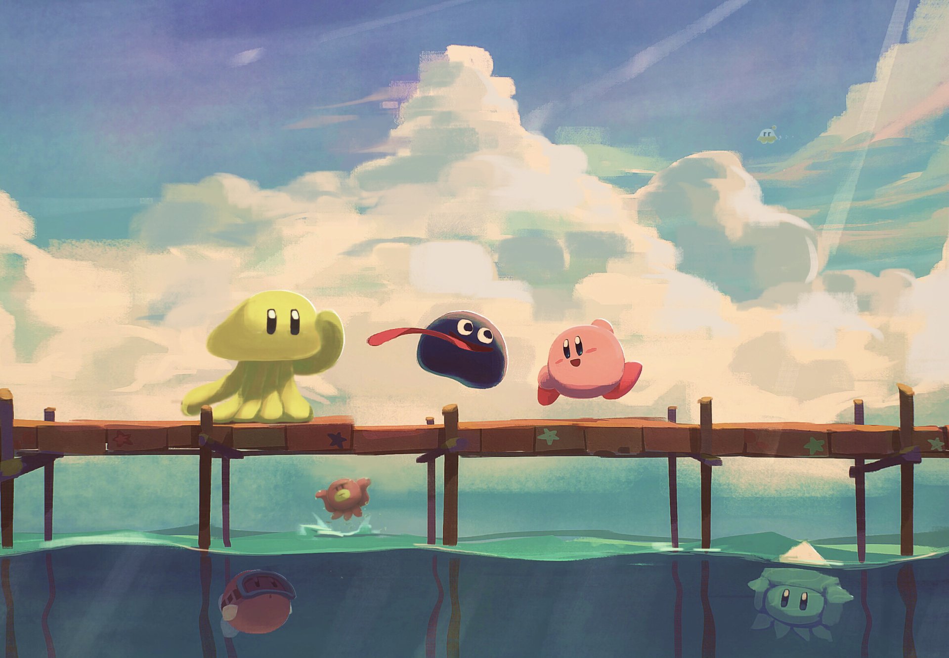 Kirby’s Dream Bridge: Vibrant HD Video Game Wallpaper by すびかか