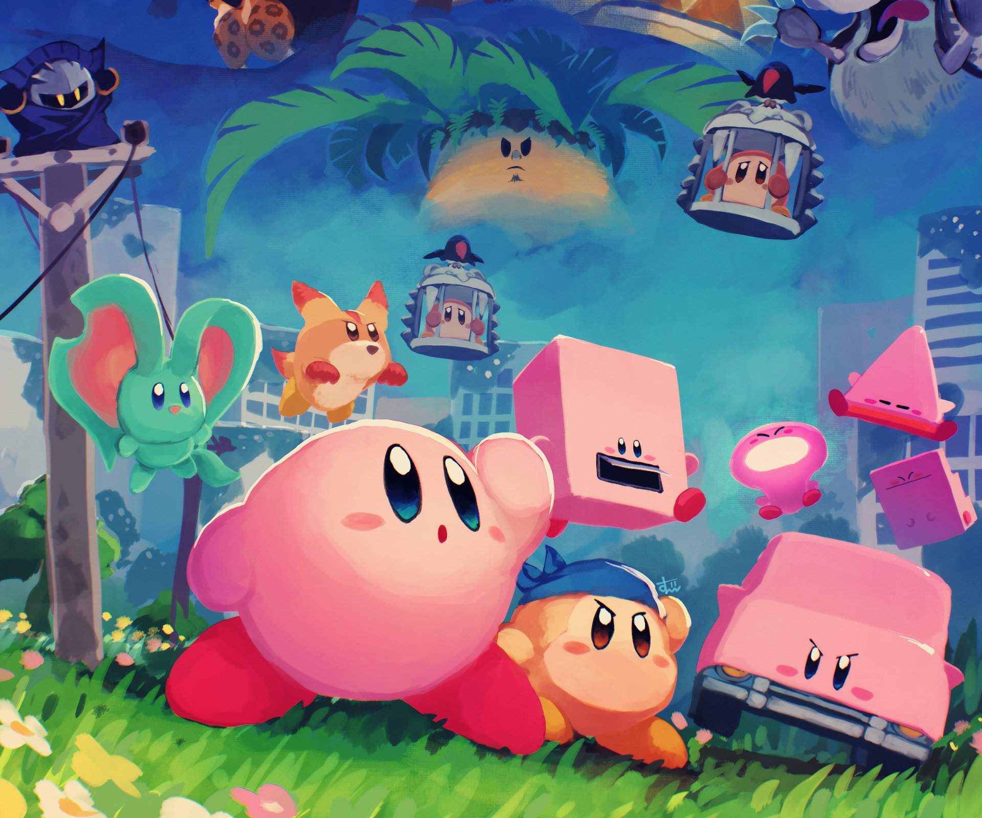 Kirby’s Colorful Quest: HD Video Game Adventure Wallpaper by すびかか