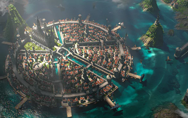 Fantasy Skyhold: Majestic City of Dragons HD Wallpaper by Zhi Yang
