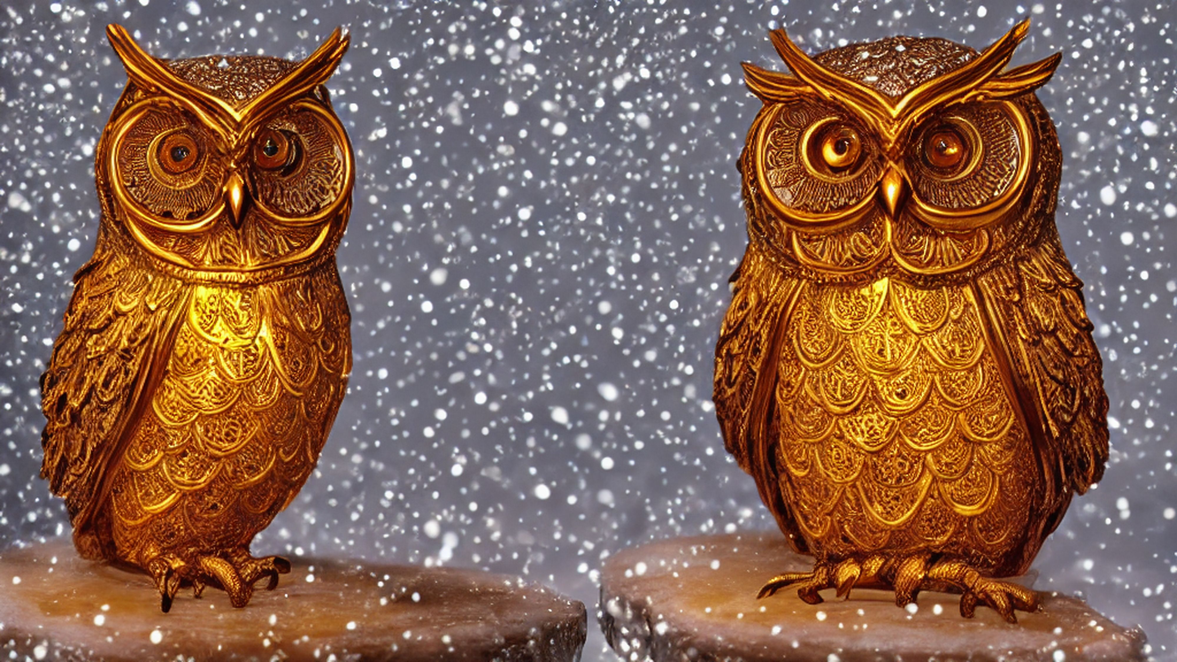 Golden Owls in Winter by steto123