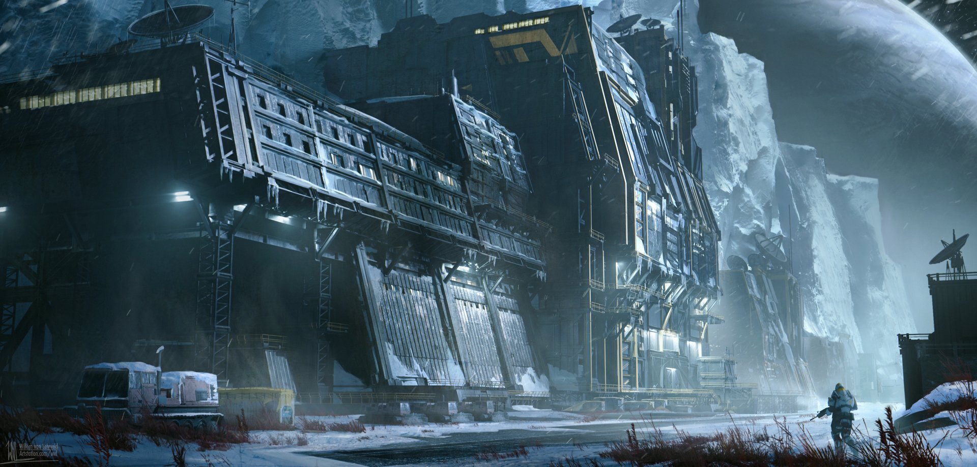Frozen Megastructure — Sci‑Fi Building | 2K Quad HD Wallpaper