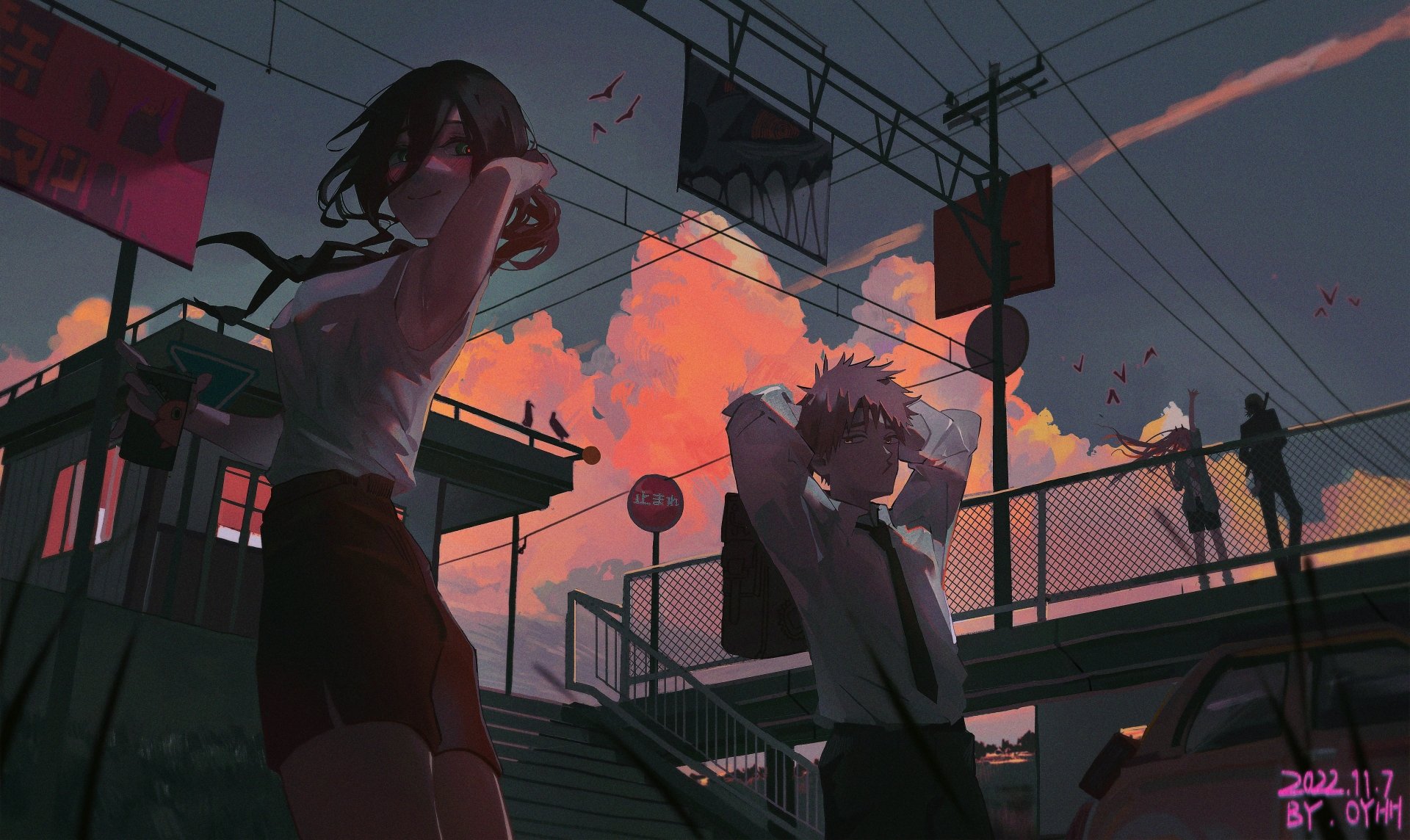 Chainsaw Man 4K Wallpaper: Denji & Reze Anime Sunset Scene by 欧阳胡胡