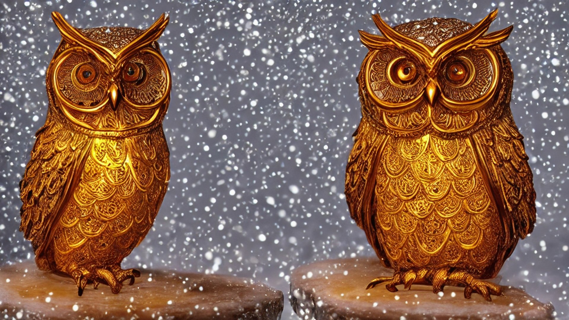 Golden Owls in Winter by steto123