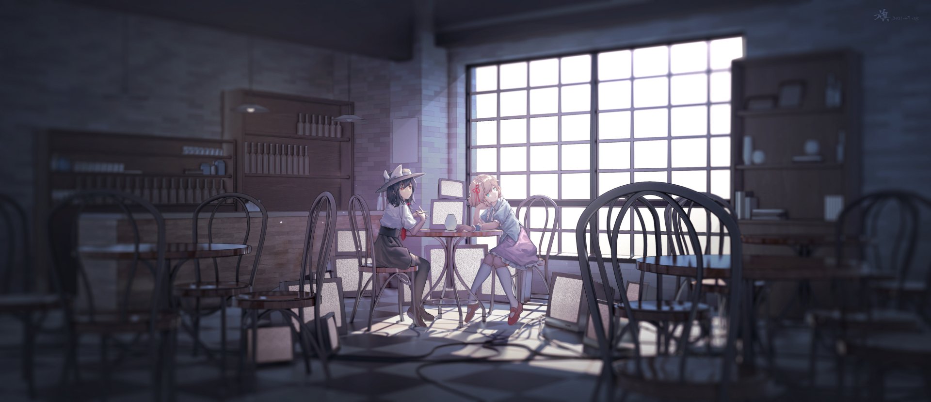 HD Anime Magic: Serene Touhou Café Moment by 降旗原