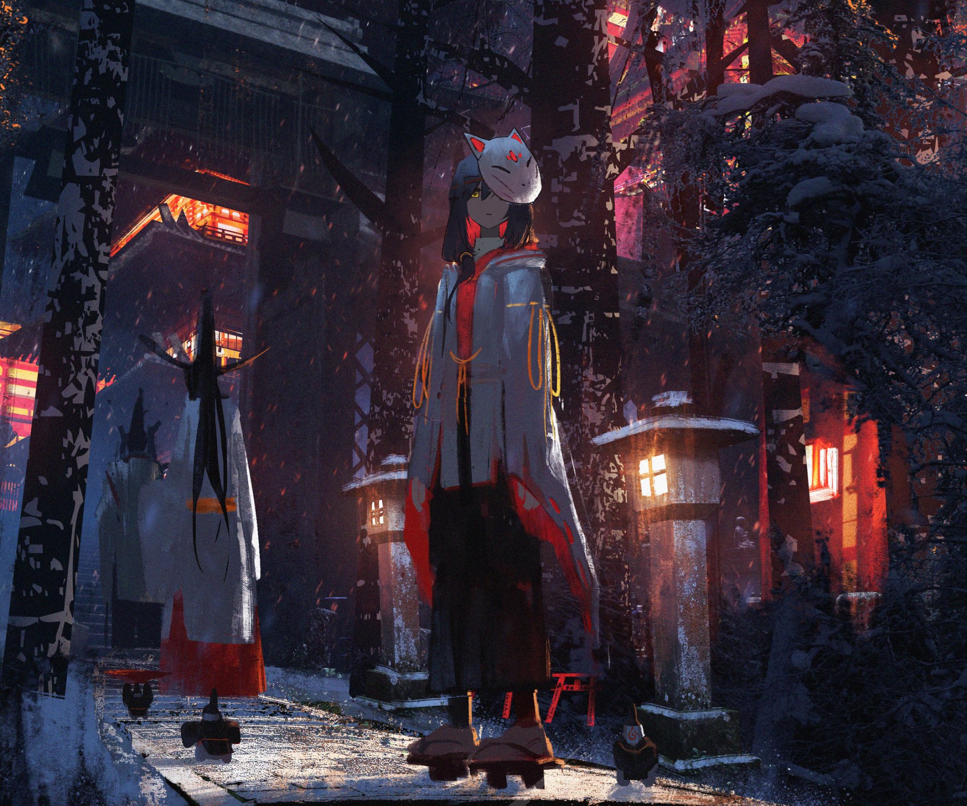 Enchanting Anime Girl in Nighttime Forest – HD Wallpaper by あすてろid