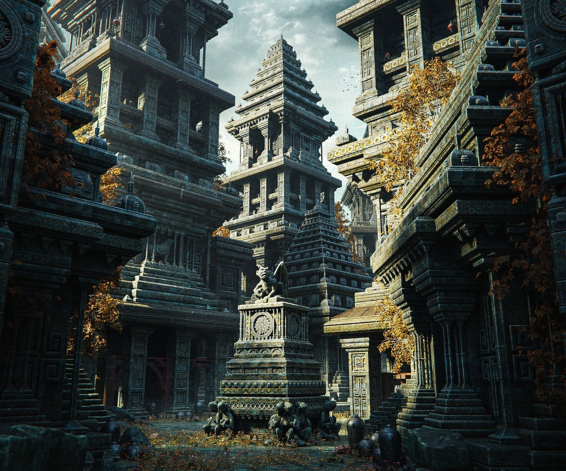 Stone Spire Sanctum — Fantasy Temple HD Wallpaper by Max Hay