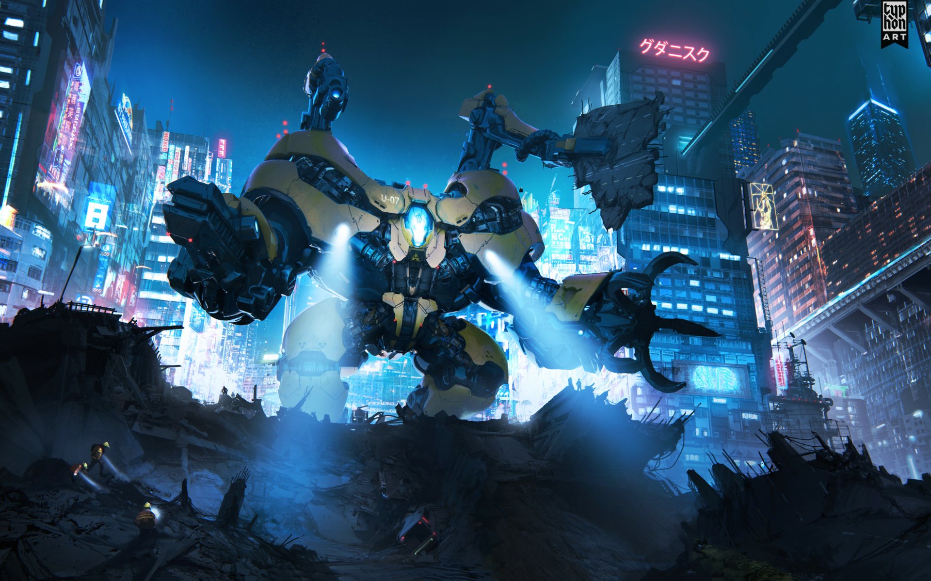 Neon Mech Titan — 2K Quad HD Sci‑Fi Wallpaper by Eryk Szczygieł ...