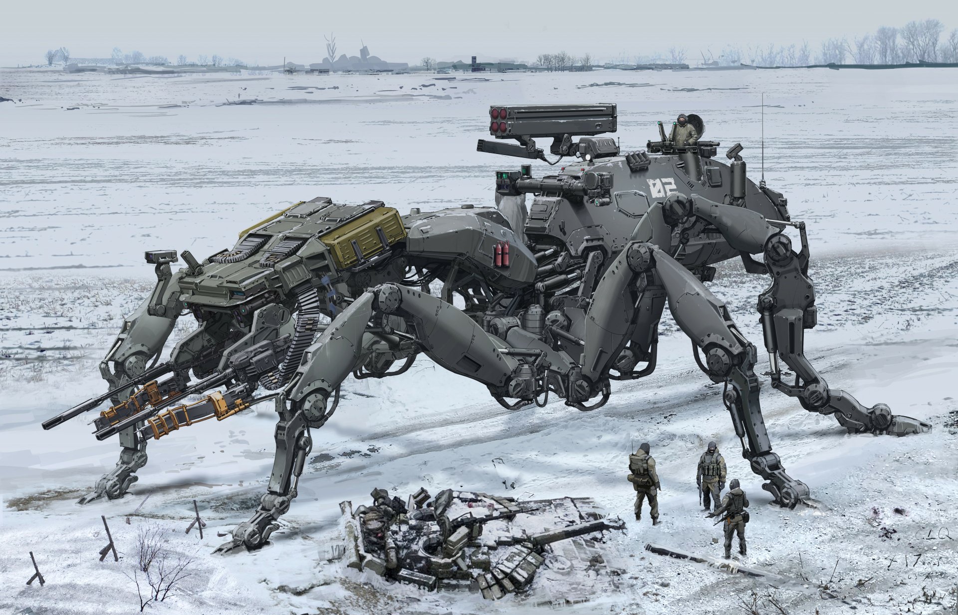 4K Ultra HD Sci-Fi Robot Beast in Frosted Battlefield by longque Chen