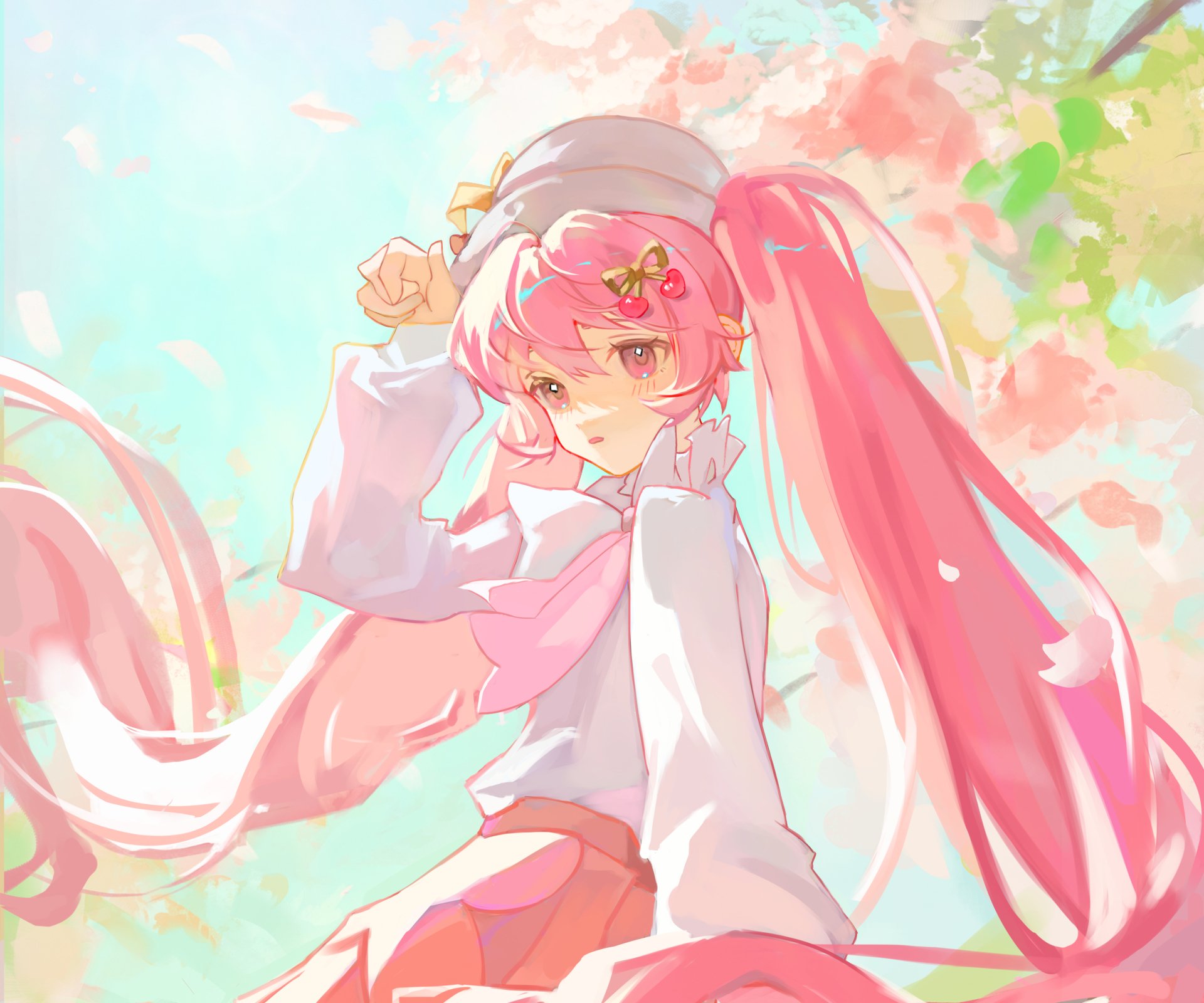 Hatsune Miku Anime Vocaloid HD Wallpaper – Vibrant Cherry Blossom Dream