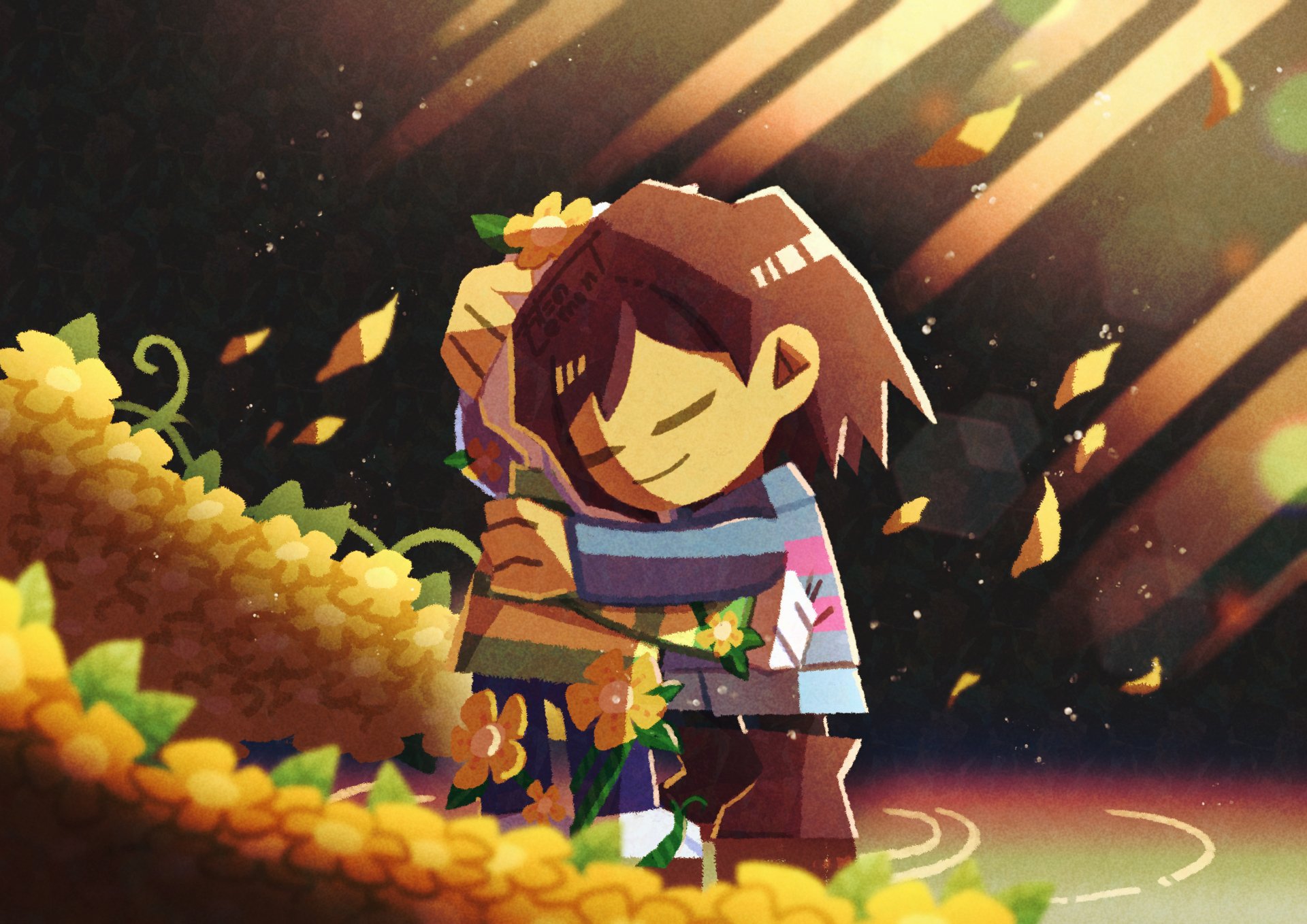 Undertale 4K: Frisk & Asriel’s Heartfelt Reunion Wallpaper by 綿野レモンT