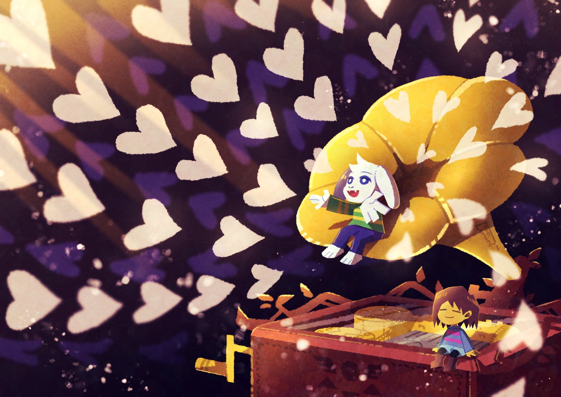 Undertale 4K Wallpaper: Frisk & Asriel's Heartfelt Adventure by 綿野レモンT