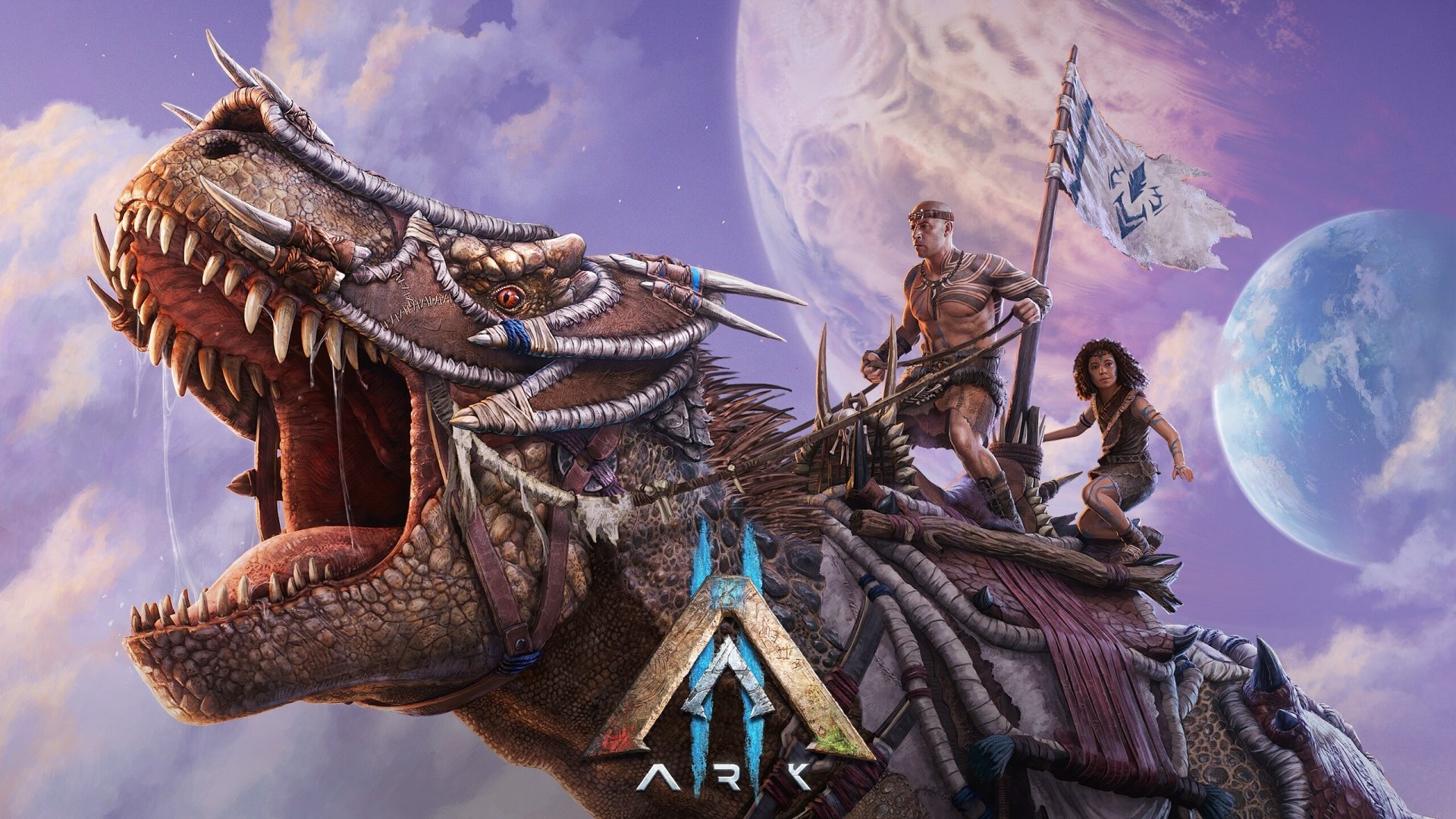 Epic ARK 2 HD Desktop Wallpaper with Dragon and Warriors