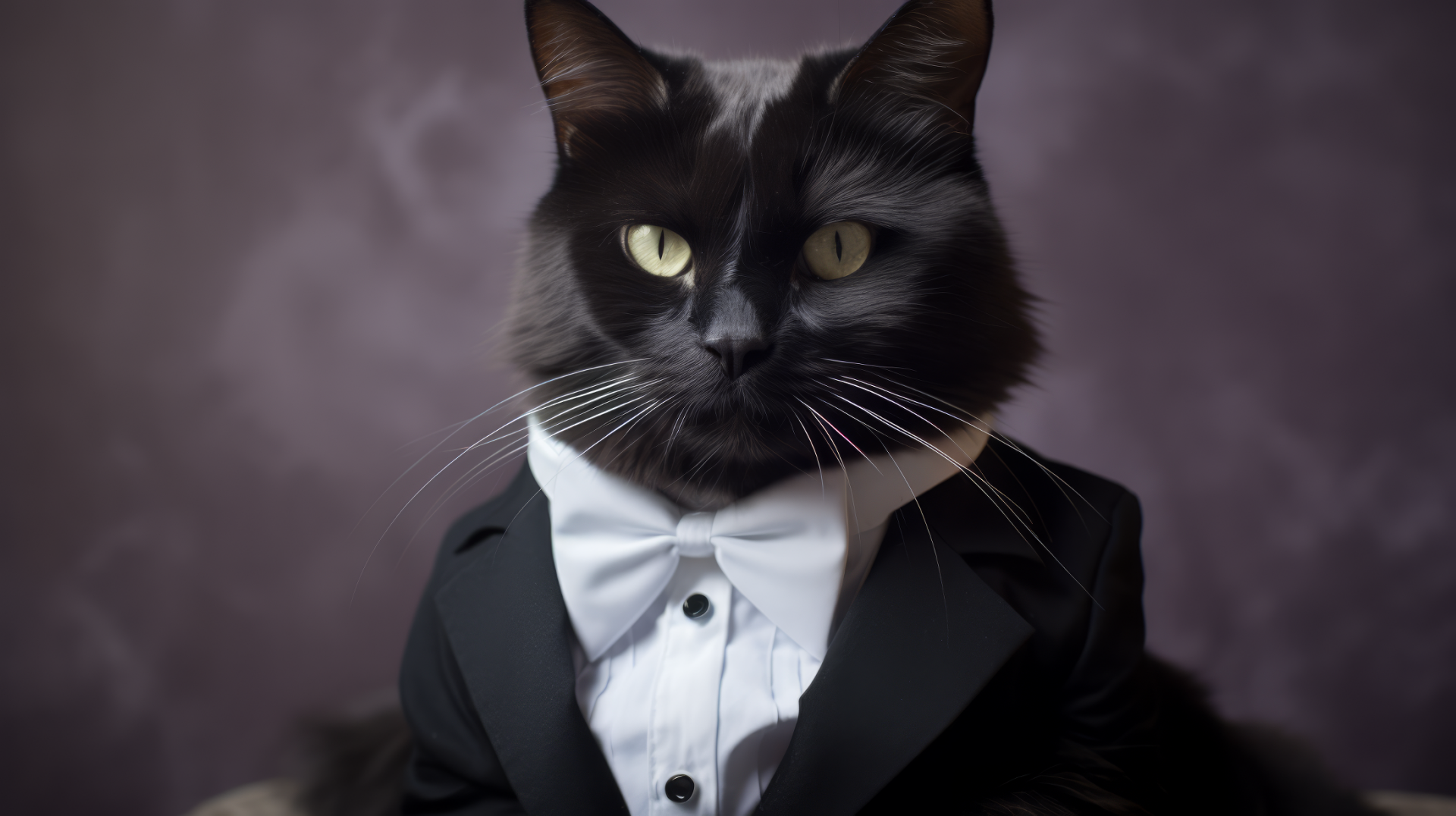 Elegant Black Cat in Tuxedo HD Wallpaper