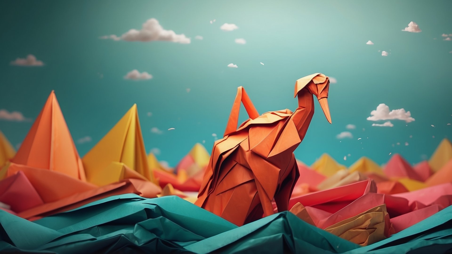Colorful Origami Landscape HD Wallpaper by QuantumCurator