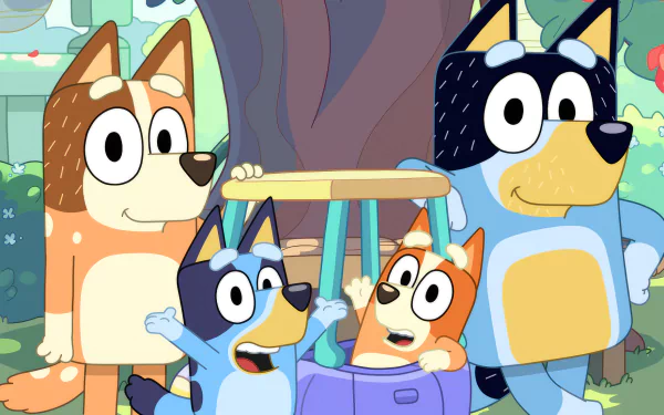 Bluey HD Wallpaper: Fun and Adventure in a Vibrant TV Show Scene