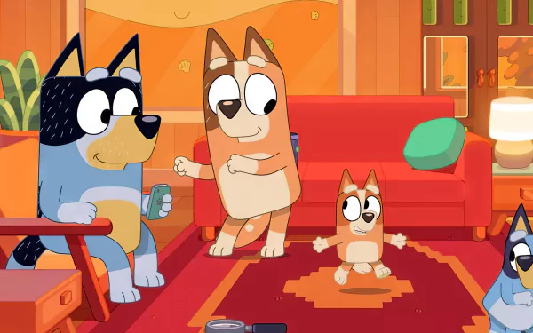 Bluey HD Wallpaper: Fun and Adventure in a Vibrant TV Show Scene