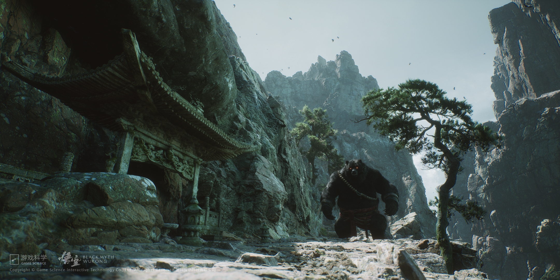 Black Myth: Wukong HD Wallpaper - Mystical Mountain Temple Scene