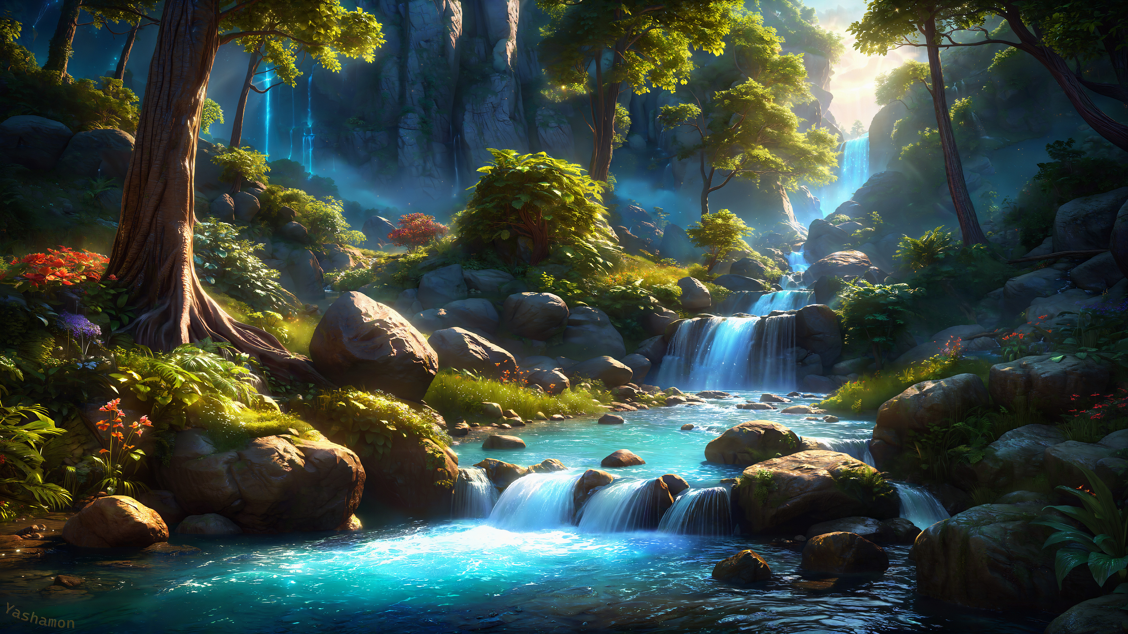 Enchanting 4K AI Art: Serene Forest Stream & Waterfall Wonderland by ...