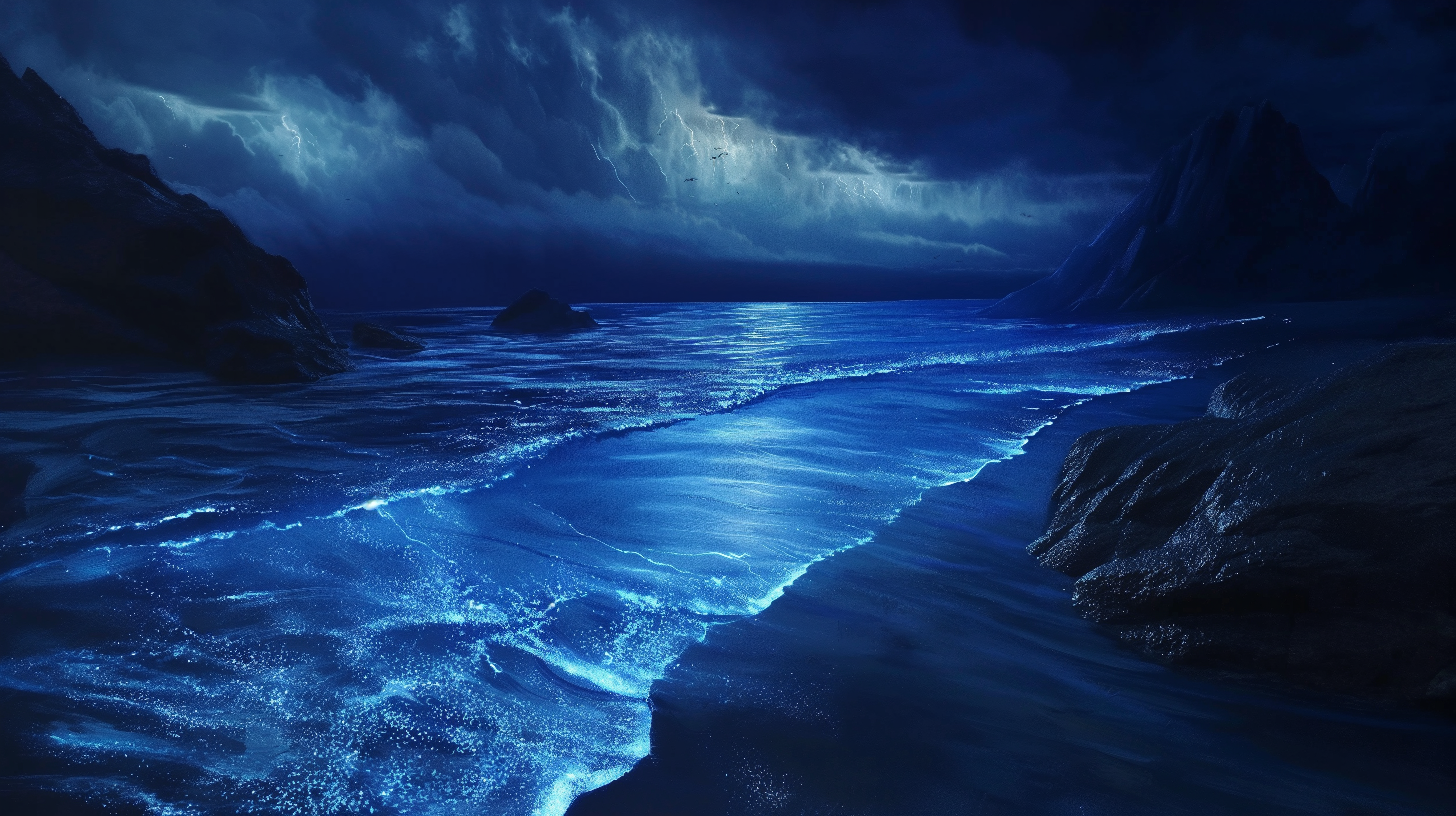 Bioluminescent Waves HD Wallpaper - Ocean Night Glow by RyMishRy