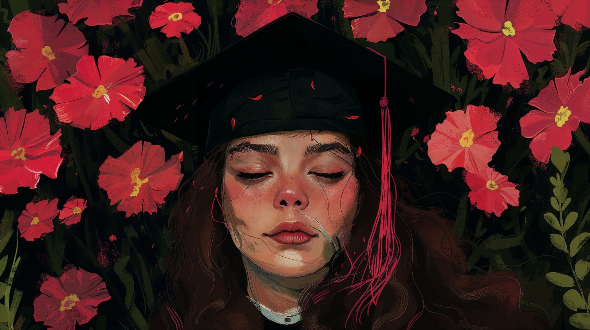 Graduate Woman Amidst Flowers HD Wallpaper by robokoboto