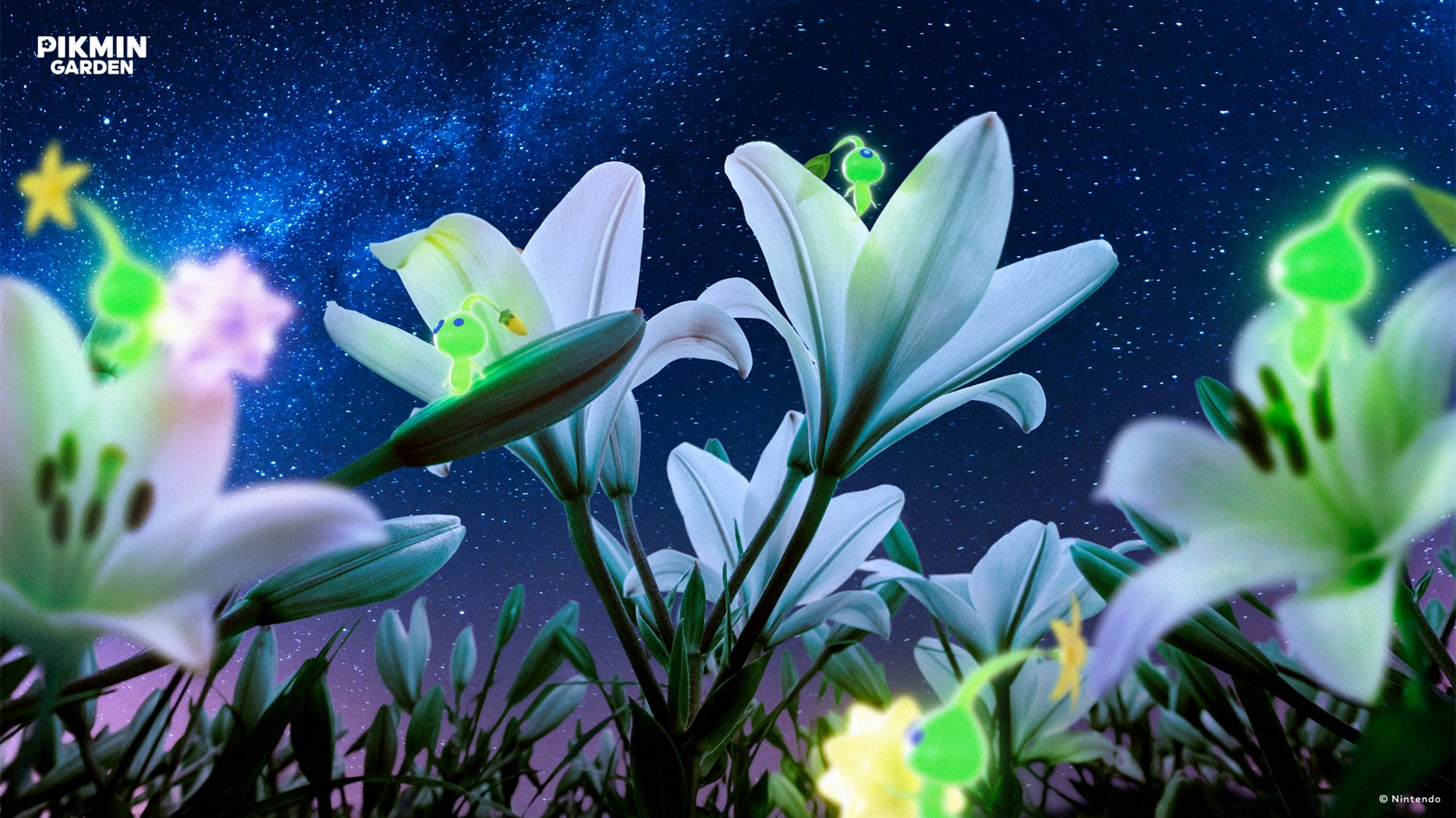 Pikmin Night Glow: Stunning 4K Ultra HD Garden Wallpaper