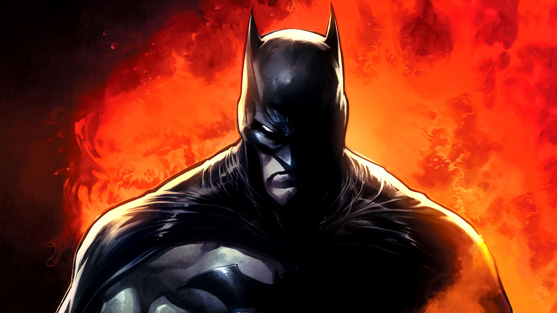 Batman HD Wallpaper by Stephen Segovia – Dark Knight in Fiery Glow
