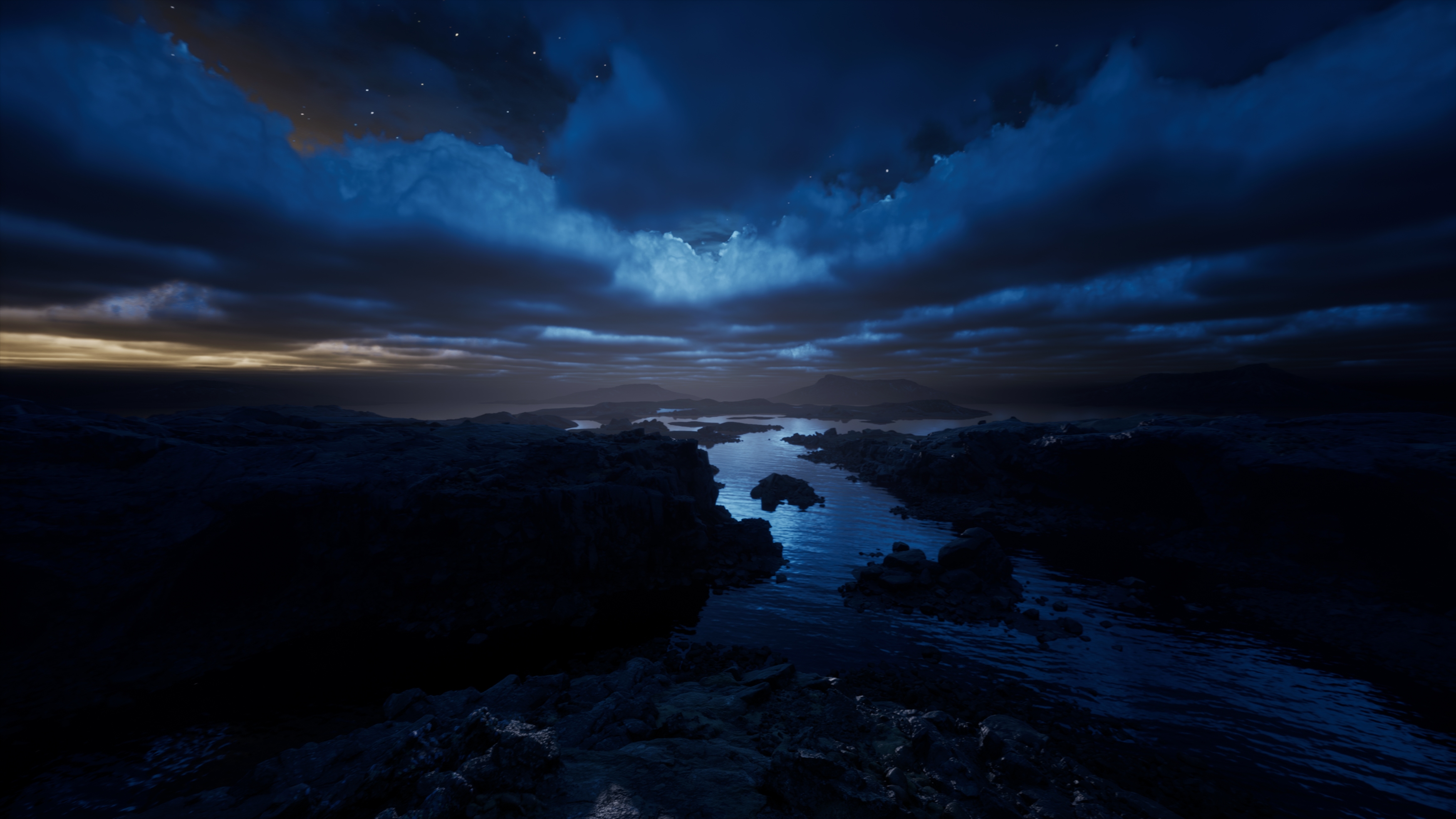 Download Virtual Reality Coast Beach Water Night HD Wallpaper by GMUNK