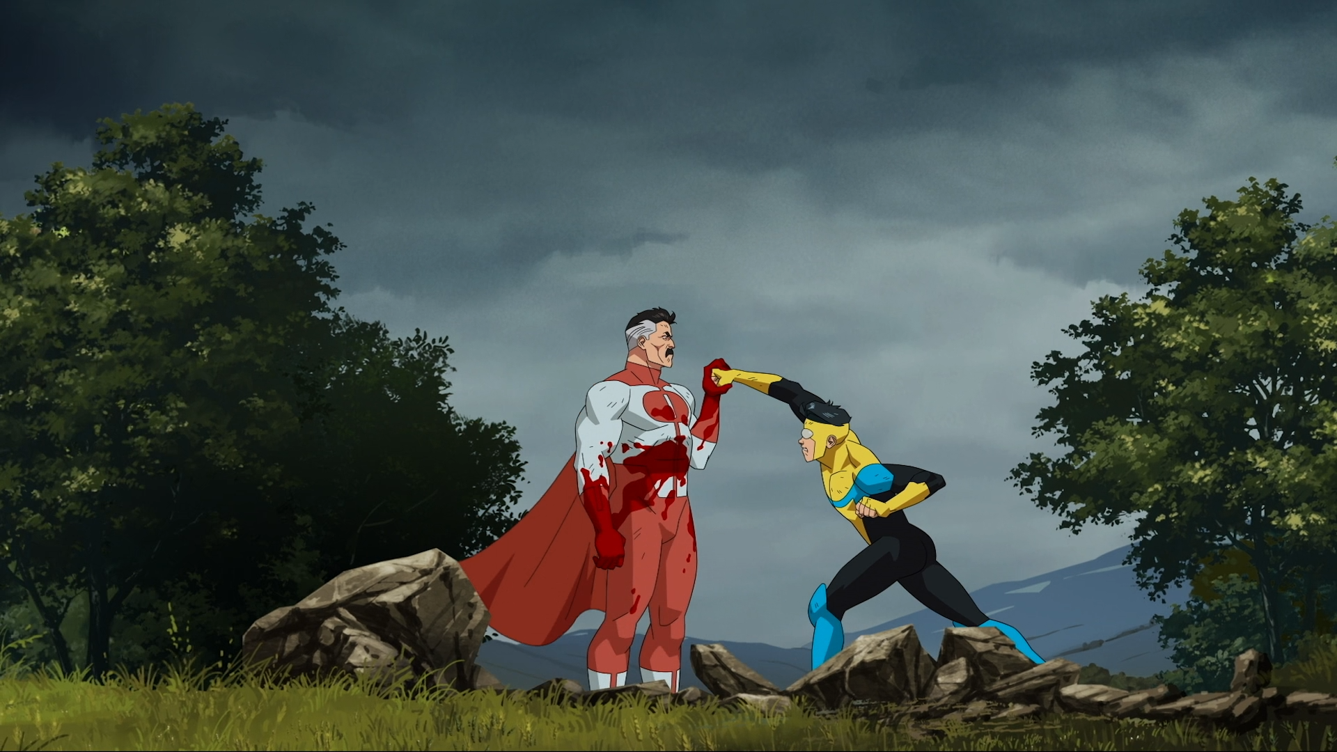 Invincible Mark Grayson Vs Omni Man Nolan Grayson HD Wallpaper