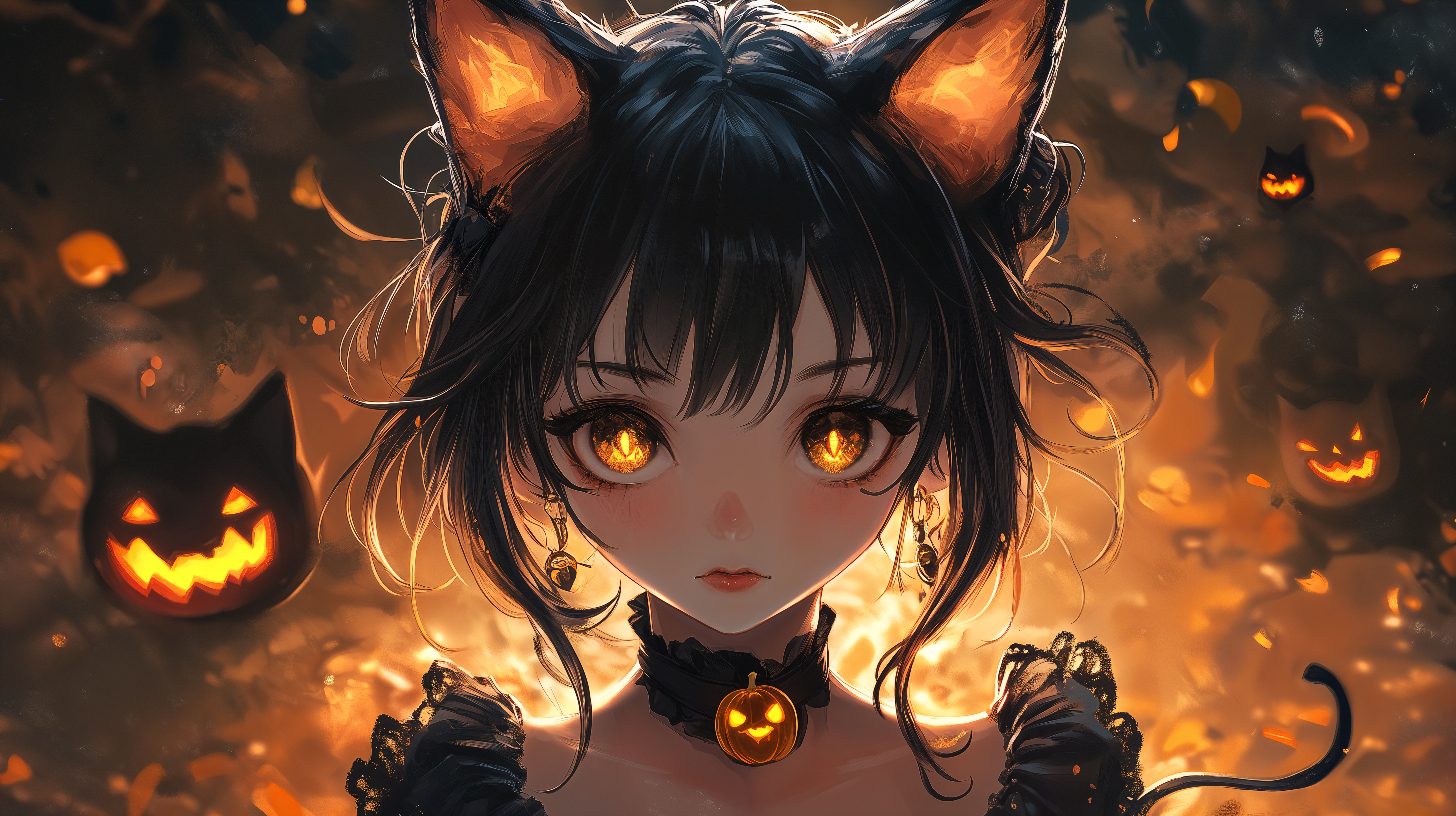 Spooky Anime Girl 4K Ultra HD Halloween Wallpaper by CelestialCanvas