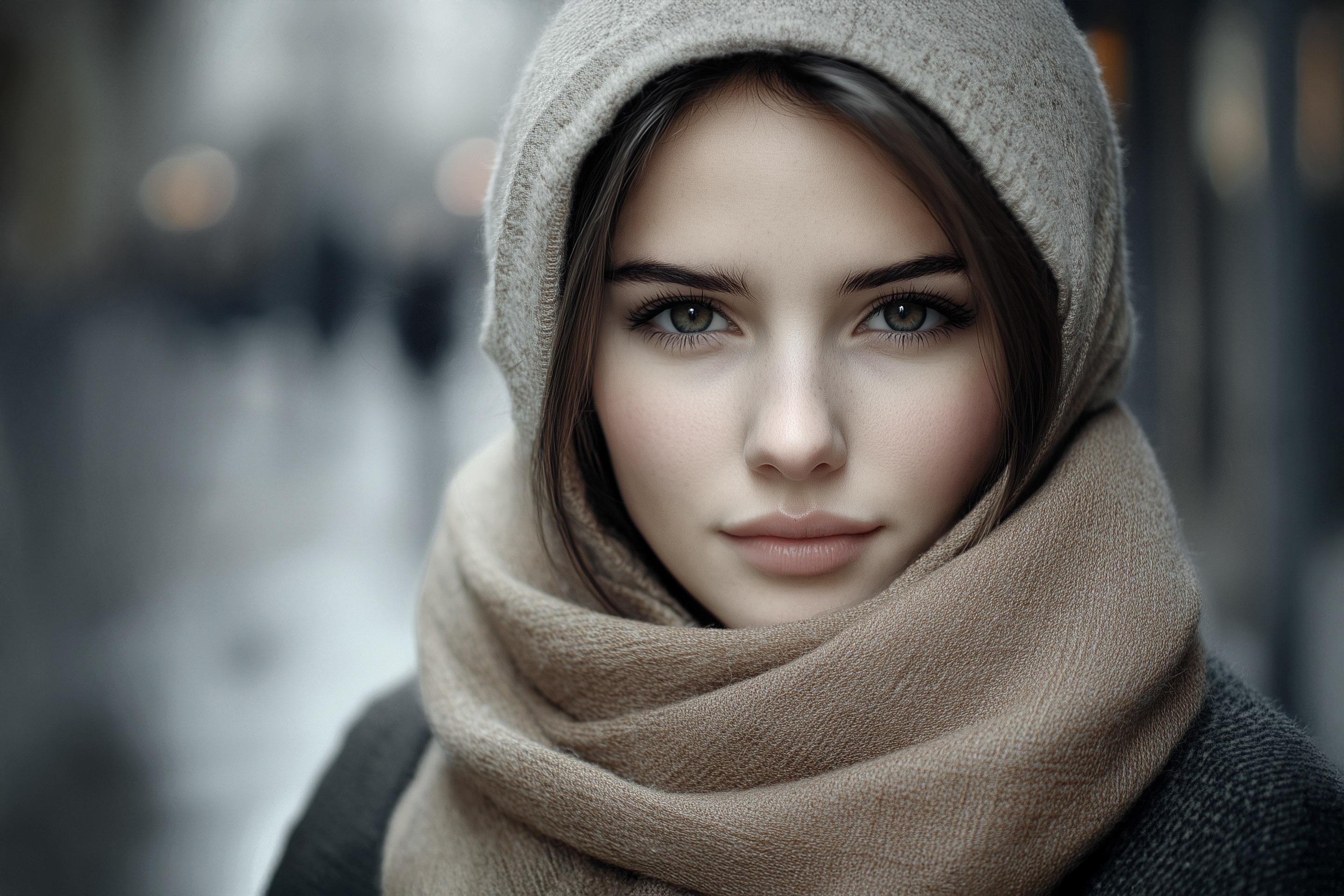 Download Girl Face Portrait Scarf HD Wallpaper