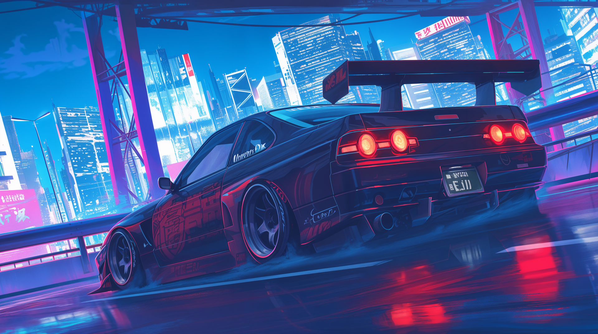 JDM Anime Car 4K Ultra HD Wallpaper: A Night in the City by robokoboto