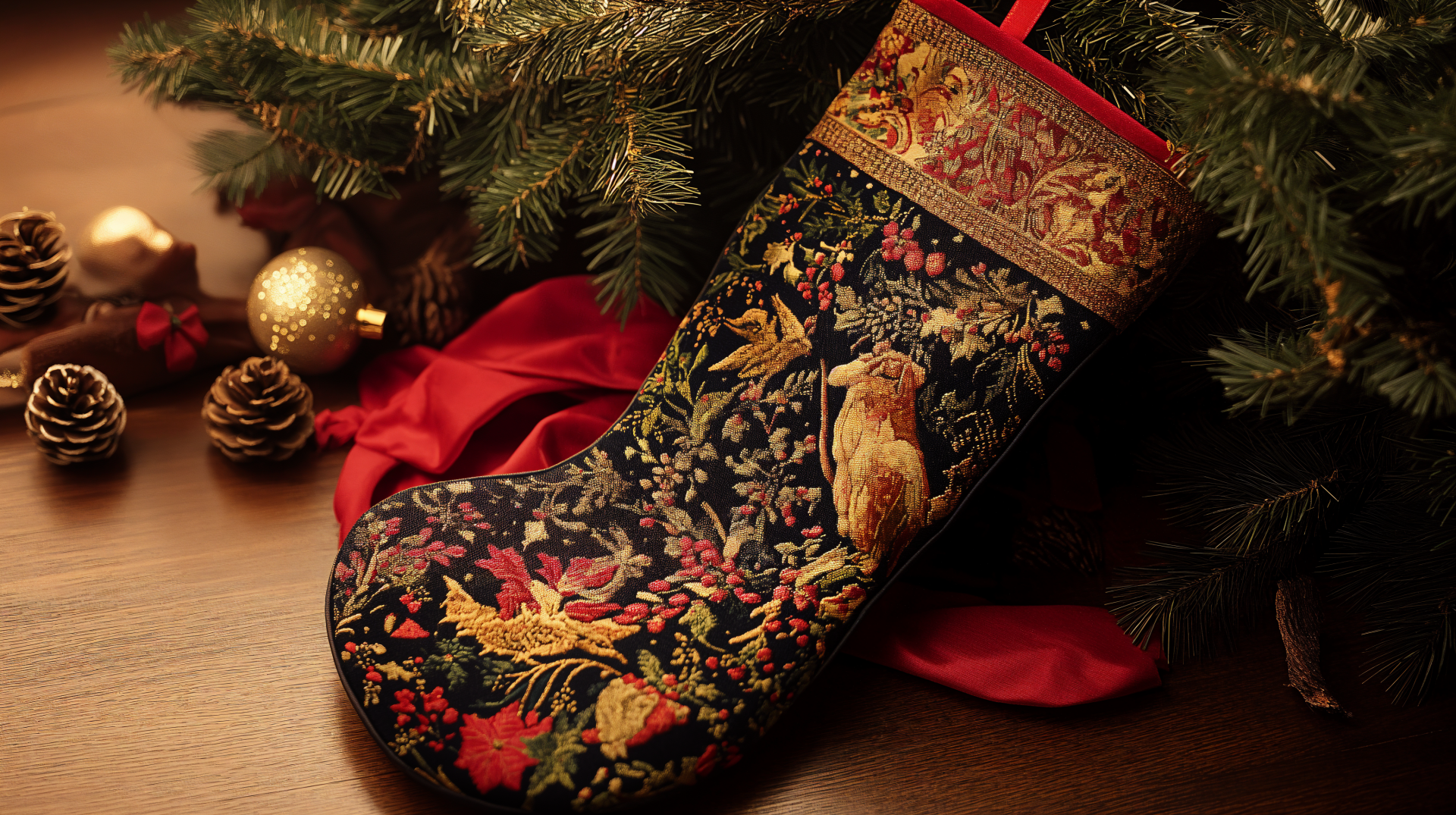 Elegant Christmas Stocking | 4K Ultra HD Wallpaper by robokoboto