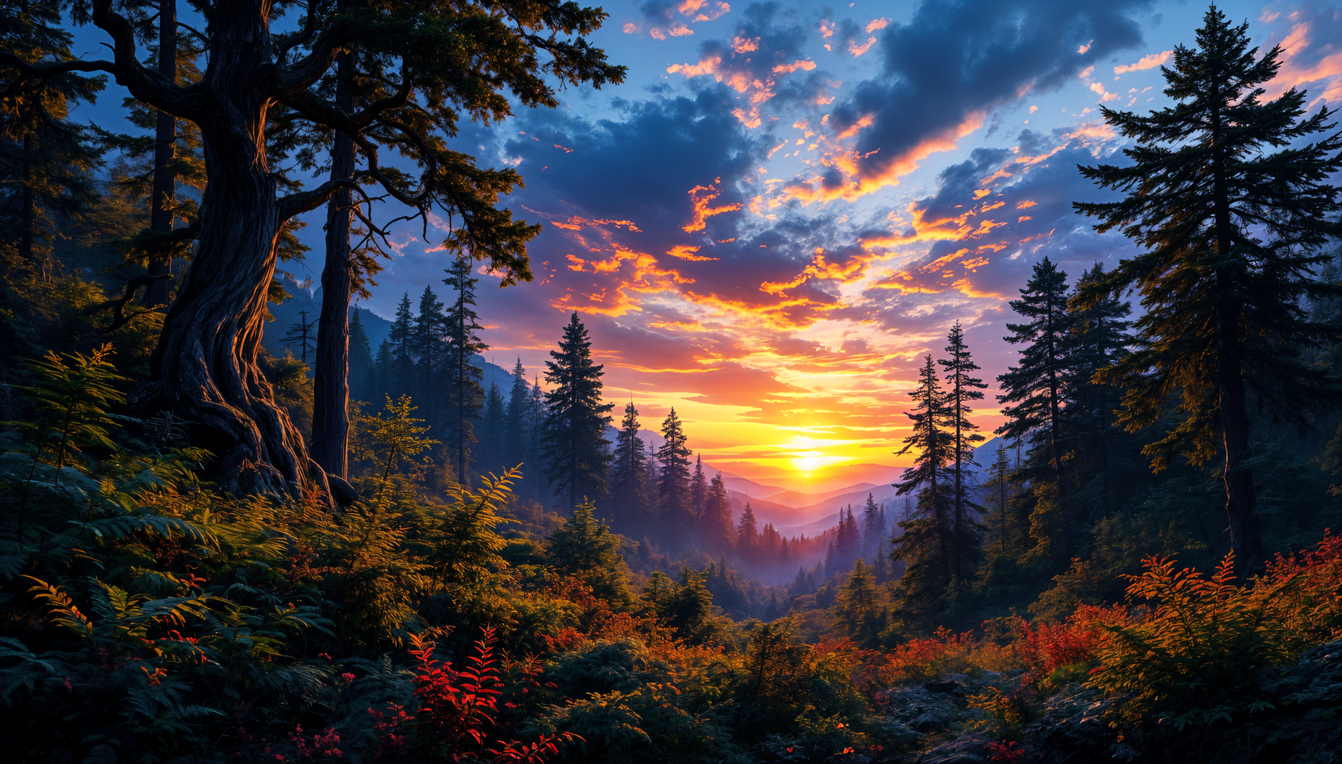 4K Ultra HD Wilderness Sunset: Majestic Forest Landscape by QuantumCurator